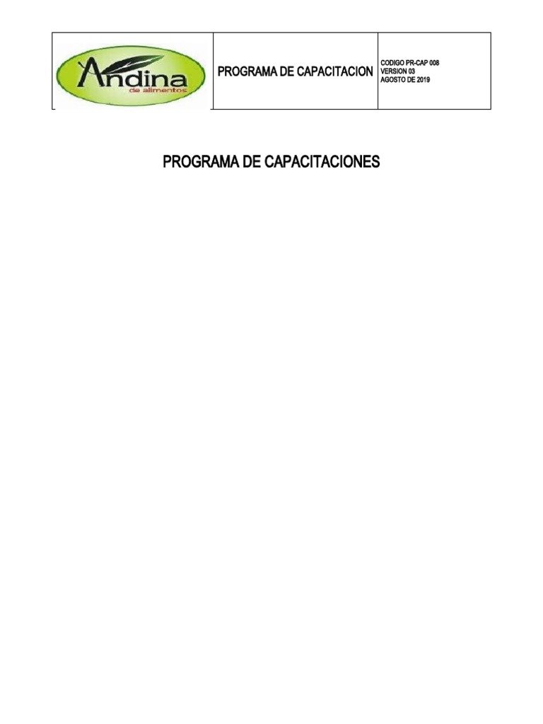 Programa de Capacitacion | PDF | Alimentos
