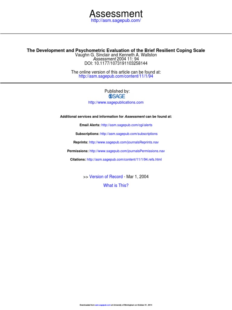 (2004, Sinclair, Wallston) The Development and Psychometric Evaluation ...