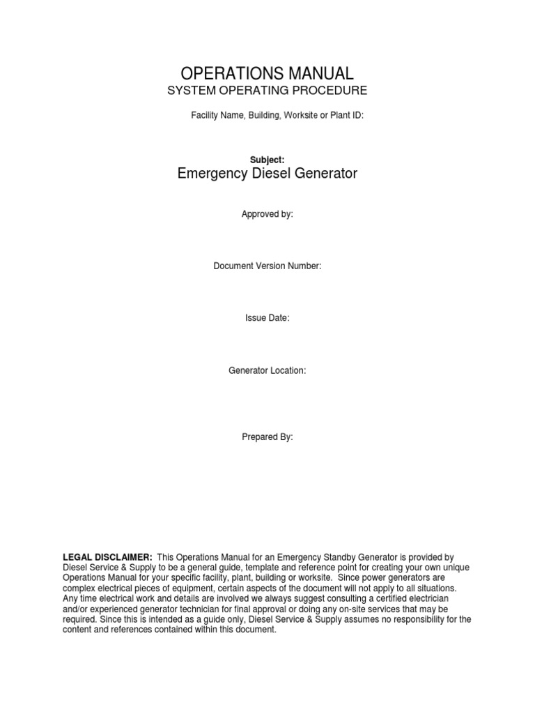 Operations Manual: Emergency Diesel Generator | Download Free PDF ...