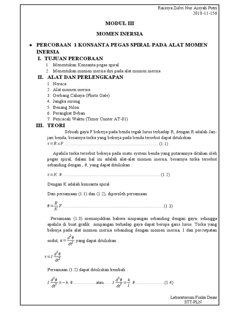 Modul Percobaan Momen Inersia | PDF
