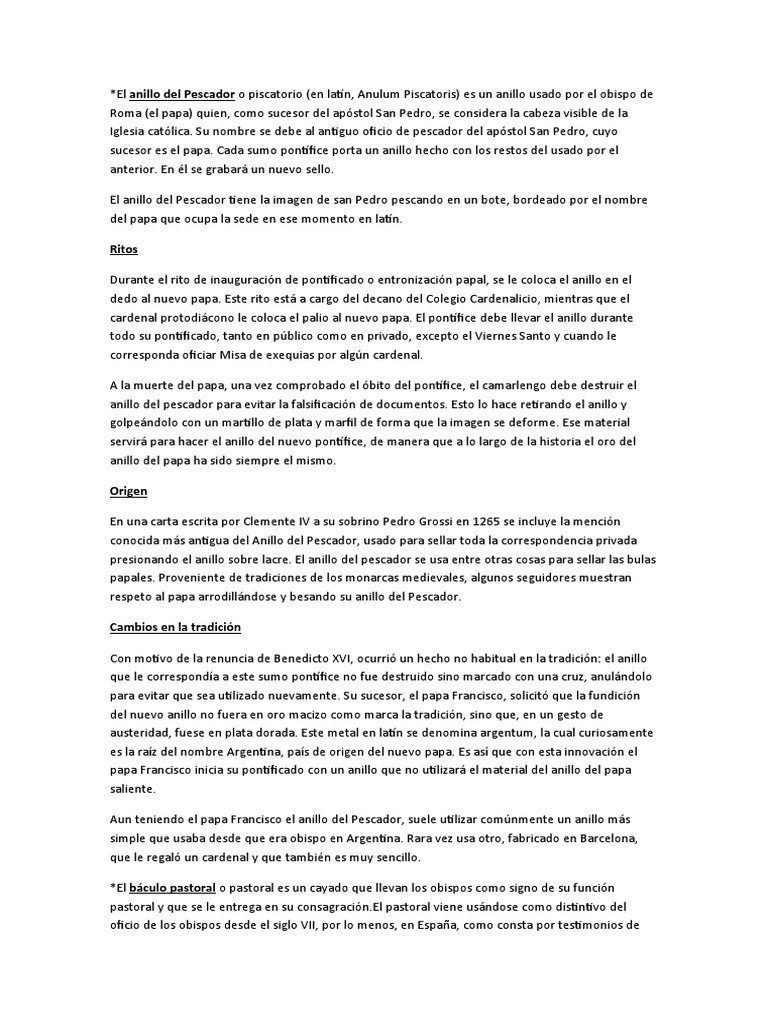 El Anillo Del Pescador o Piscatorio | PDF | Organización de la iglesia ...