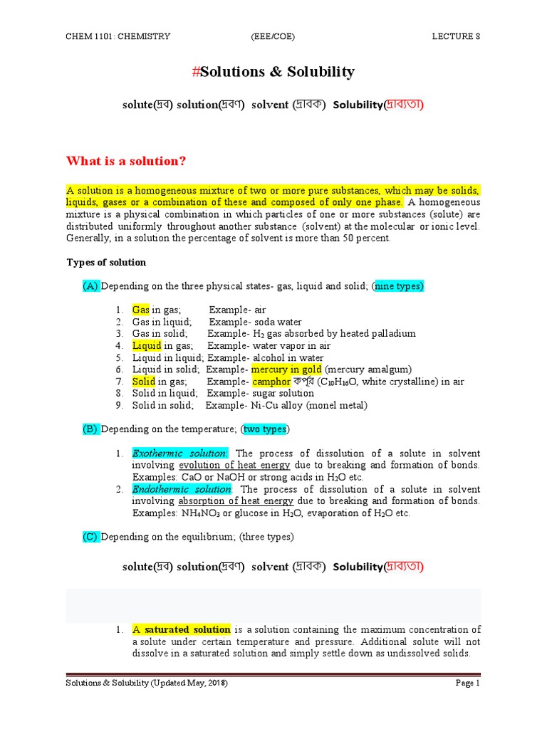 Solution, Solubility & Gas Laws | PDF | Solvation | Solution