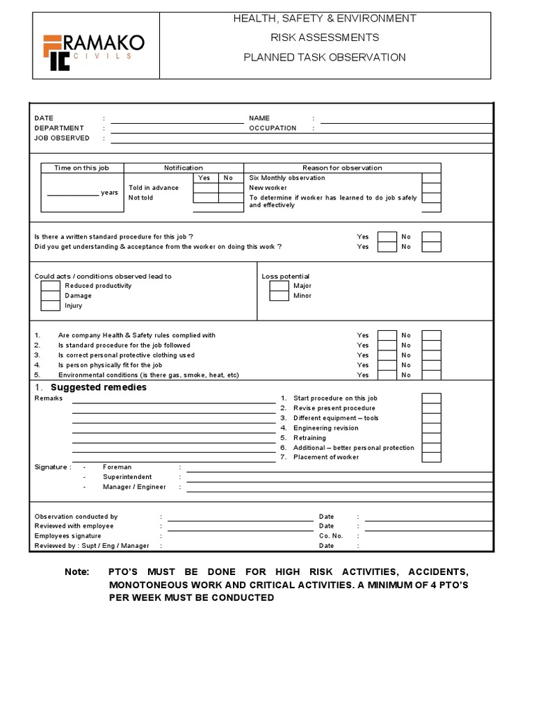 17.06 Planned Task Observations | PDF | Personal Protective Equipment ...