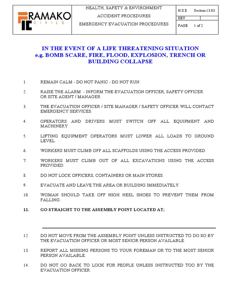 13.03 Emergency Evacuation Procedure | PDF | Emergency Evacuation ...