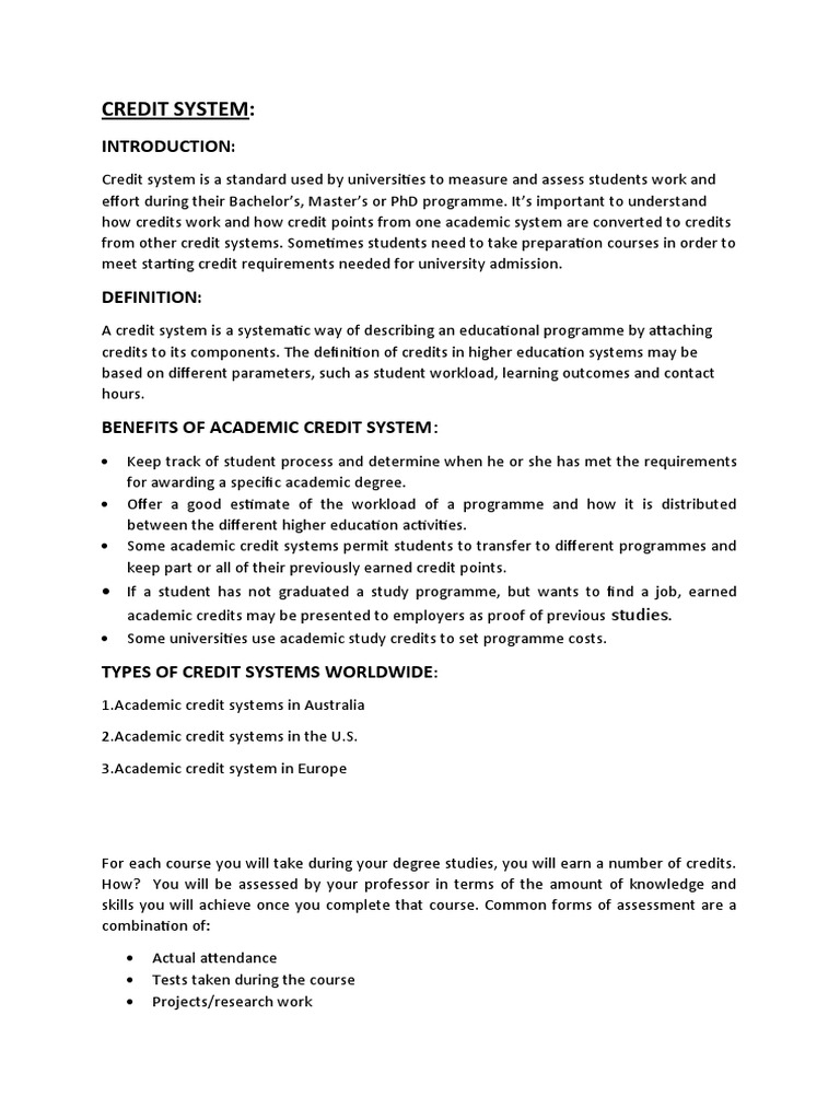 Credit System:: Studies | PDF | Course Credit | Academic Degree