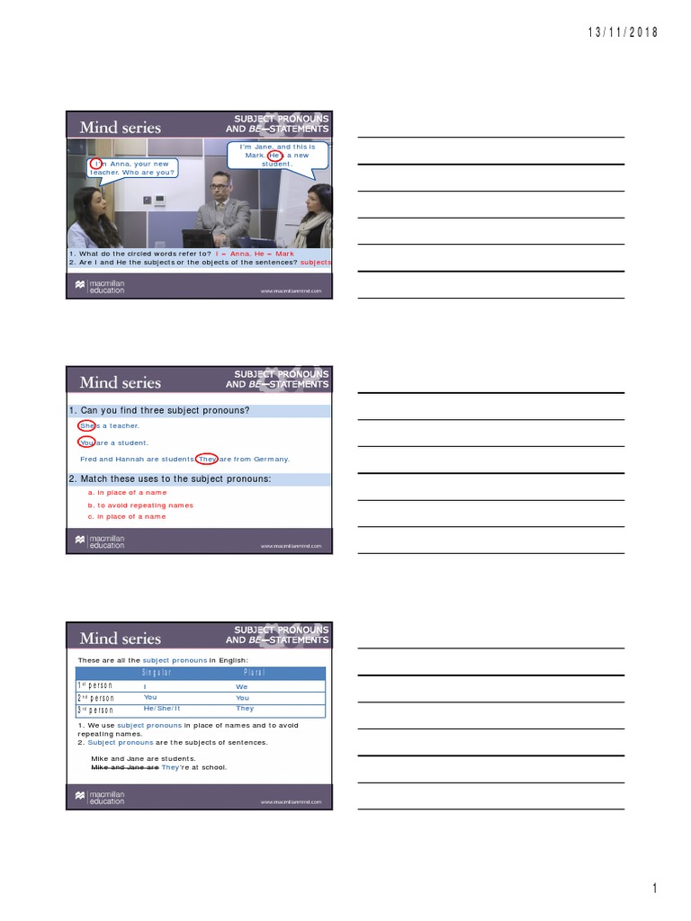 1 - Verb To Be and Subject Pronouns | PDF | Subject (Grammar ...