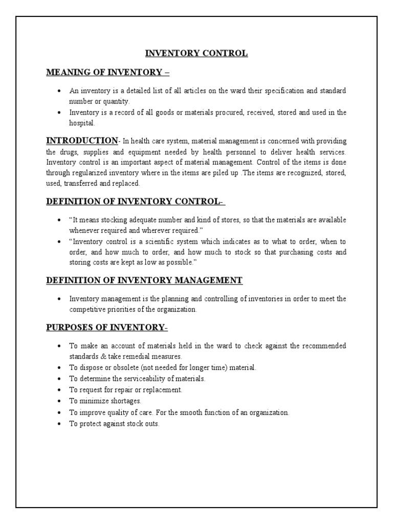 Inventory Control Final | PDF | Inventory | Health Care
