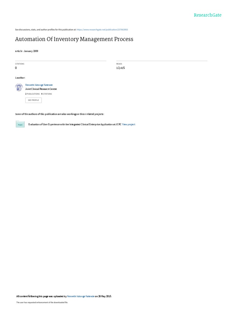 Automation of Inventory Management Process: January 2009 | PDF ...