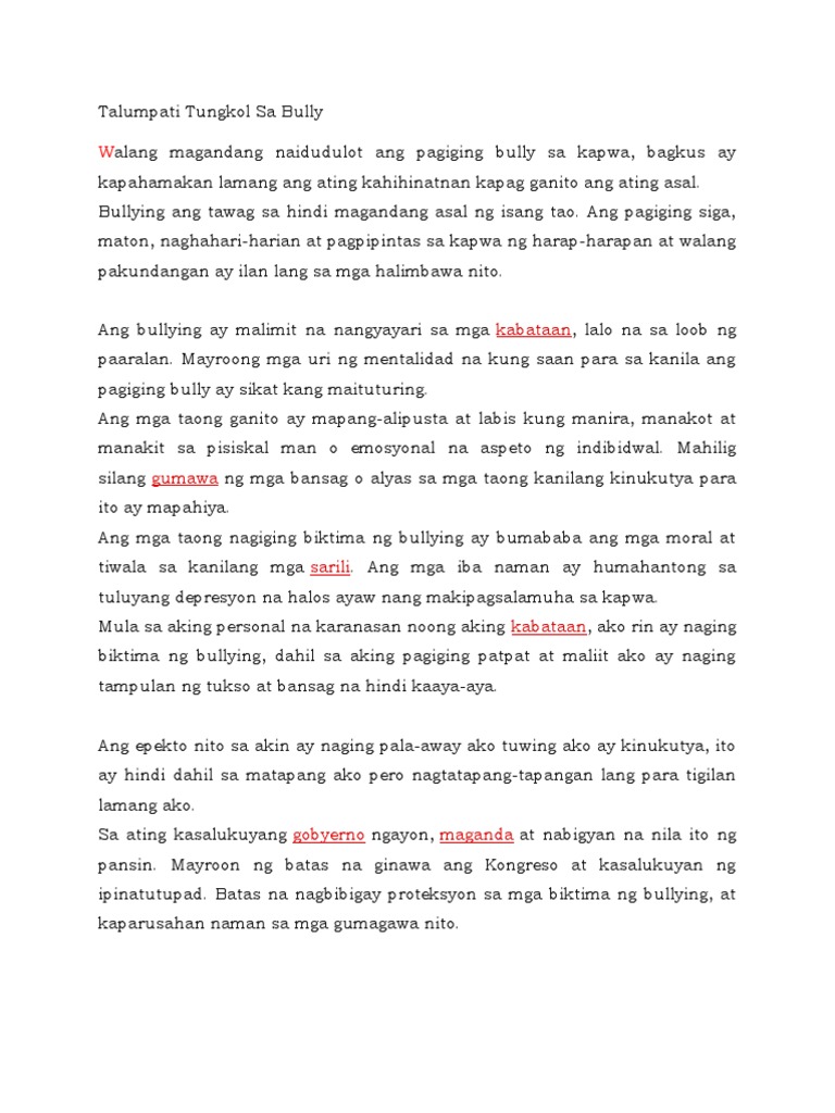 Talumpati Tungkol Sa Bully | PDF