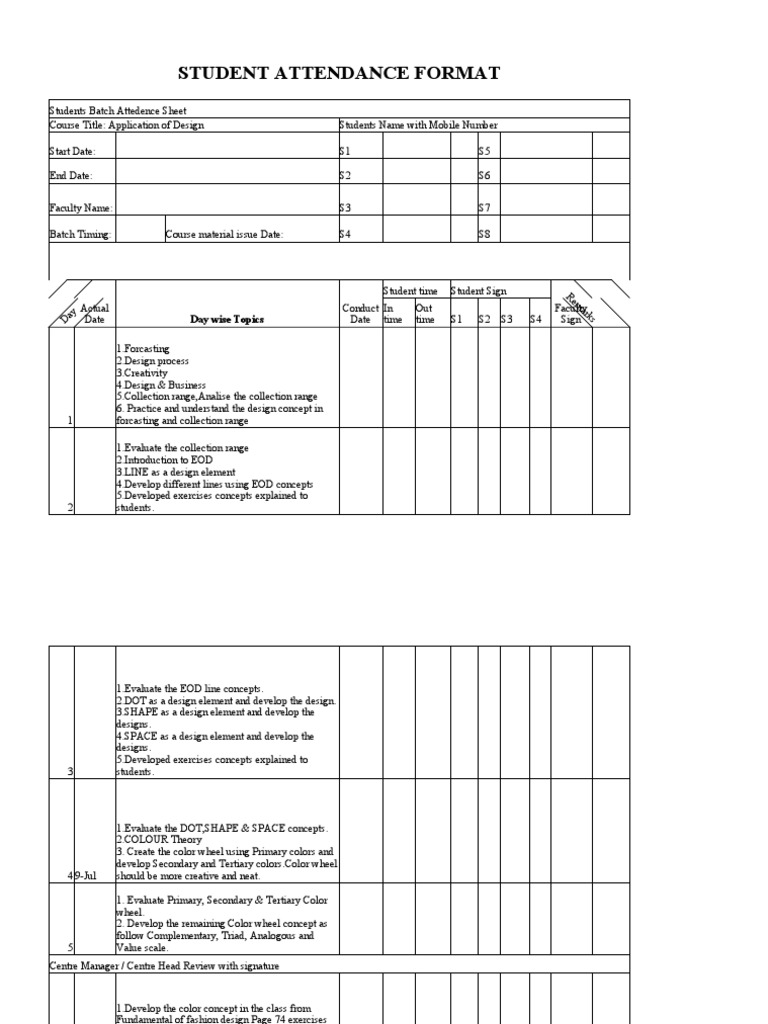 Design Course Attendance Sheet | PDF | Design | Art Media