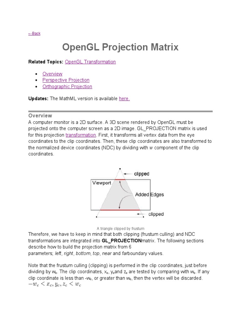 Opengl Projection Matrix Pdf Matrix Mathematics Cartesian
