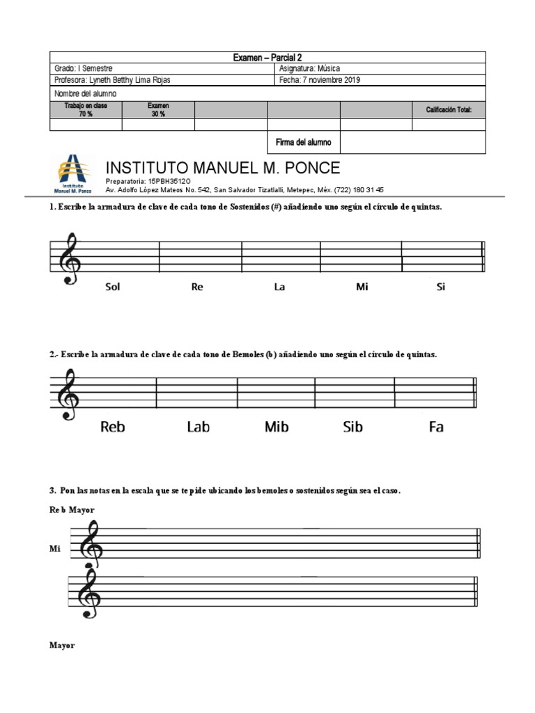 Examen I MUSICA | PDF | Clave | Notación musical