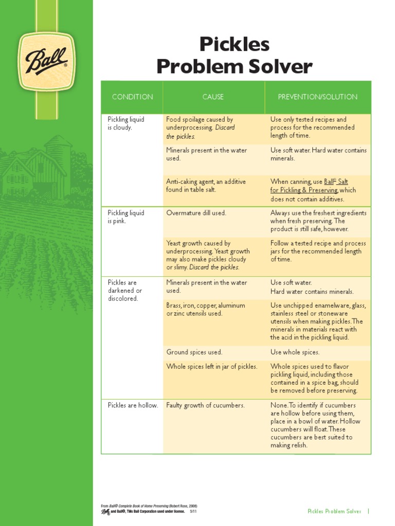 Pickles Problem Solver: Condition Prevention/Solution Cause | PDF ...