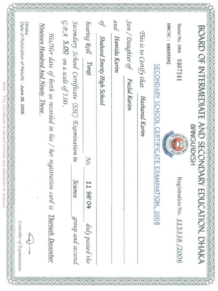 SSC Certificate PDF | PDF