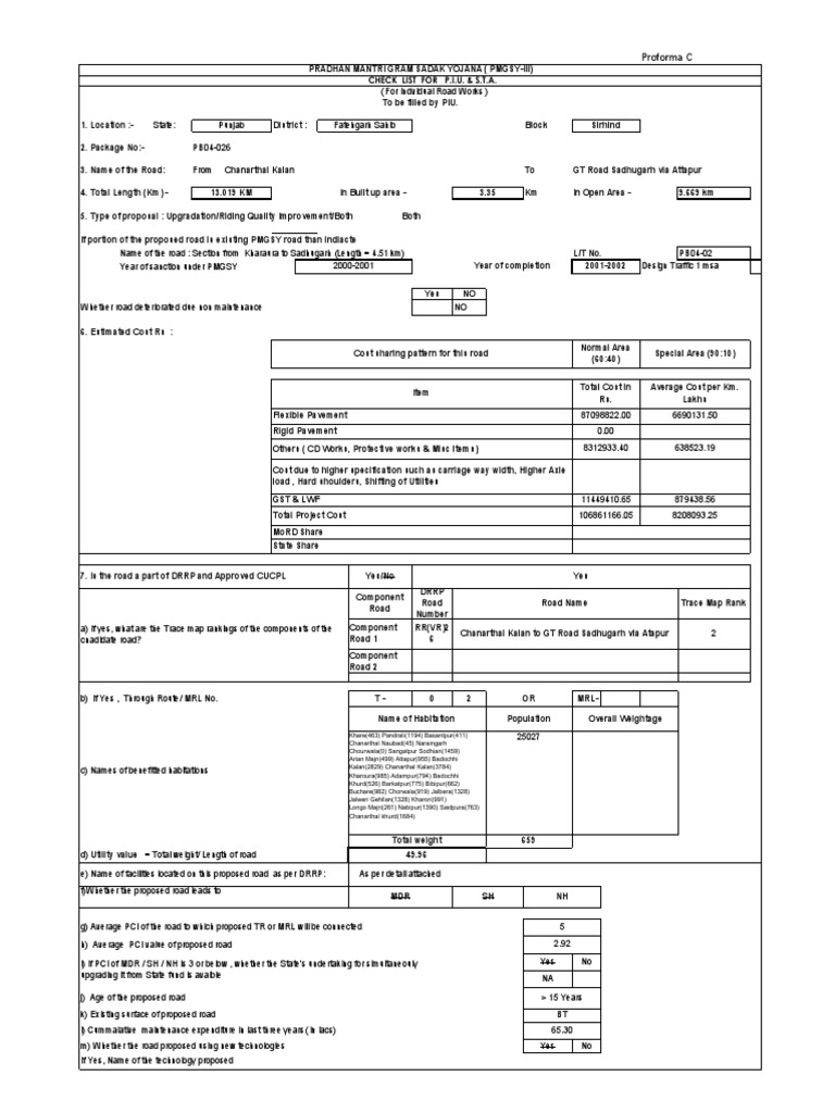 Proforma C | PDF | Road | Transportation Engineering