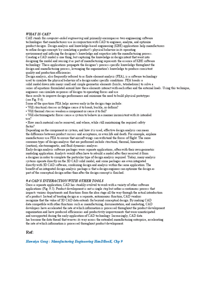 What Is Cae?: Hawaiyu Geng: Manufacturing Engineering Handbook, CHP 9 ...