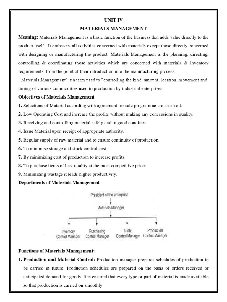 UNIT IV Material Management | PDF | Inventory | Packaging And Labeling