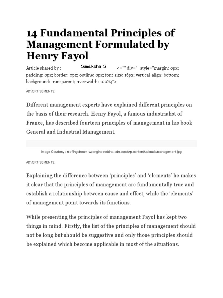 14 Principles of Management by Fayol | PDF | Business | Economies
