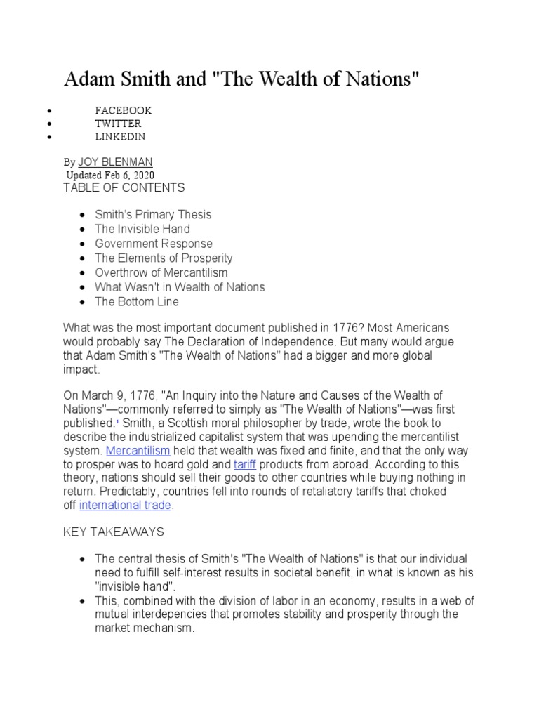 Adam Smith and "The Wealth of Nations" | PDF | The Wealth Of Nations ...