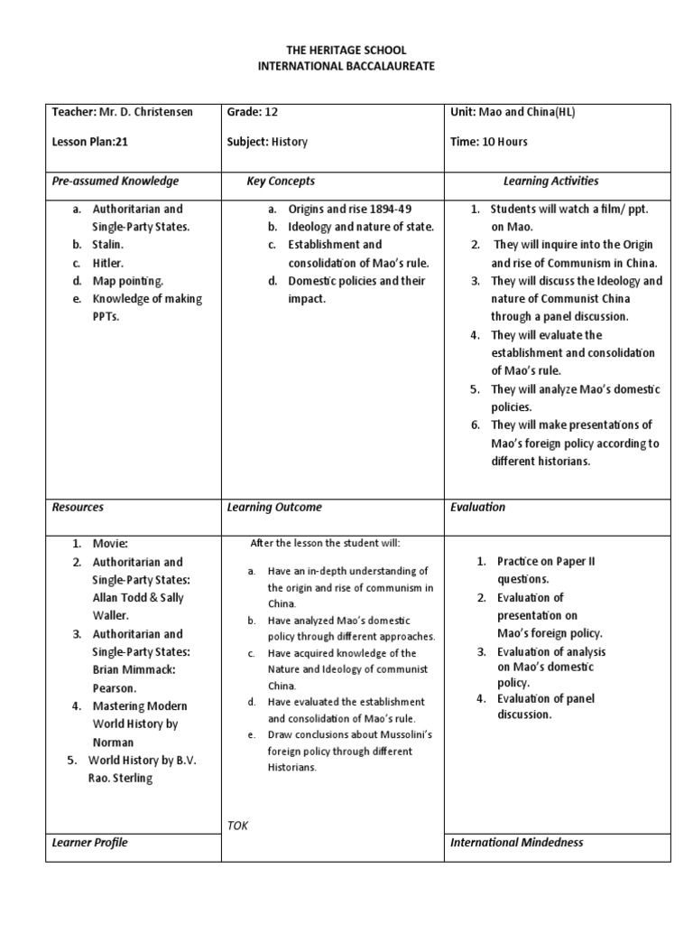 History Lesson Plan-21 Mao and China. | PDF | Mao Zedong | Communist ...