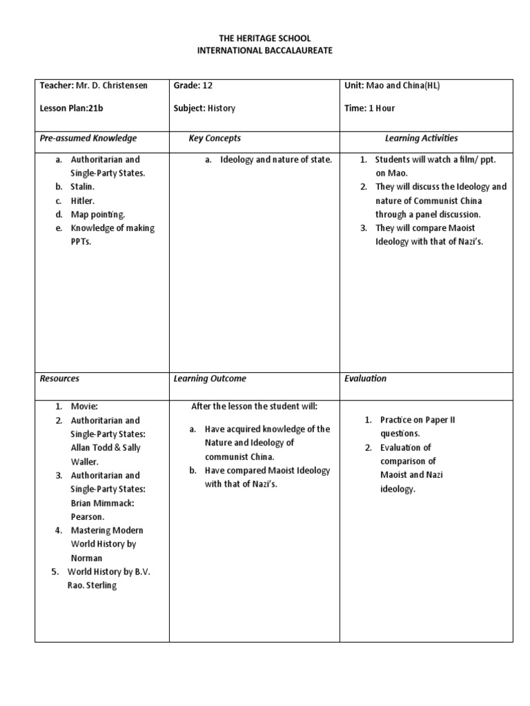History Lesson Plan-21b Mao and China. | PDF | Mao Zedong | Communist ...