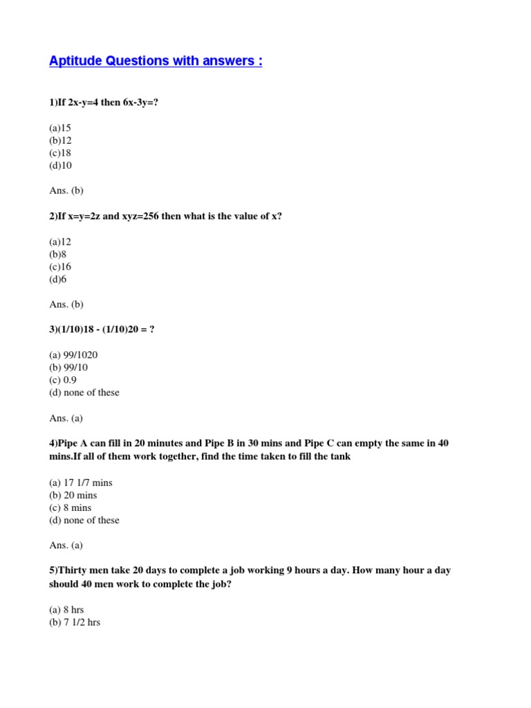 Aptitude Test Questions and Answers | PDF | Toll Road | Tunnel