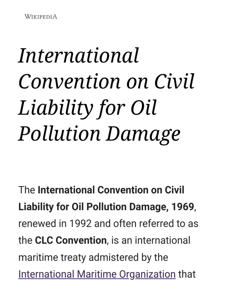 International Convention On Civil Liability For Oil Pollution Damage ...