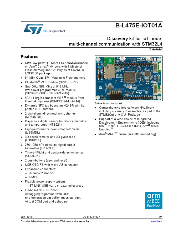 B-L475E-Iot01A: Discovery Kit For Iot Node, Multi-Channel Communication ...