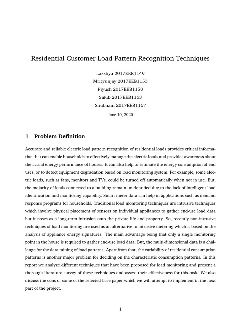 Residential Customer Load Pattern Recognition Techniques: 1 Problem ...