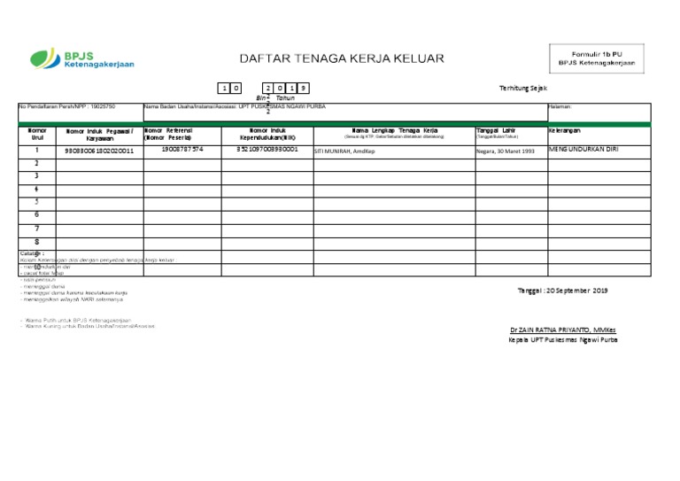 Formulir Non Aktif BPJS TK | PDF