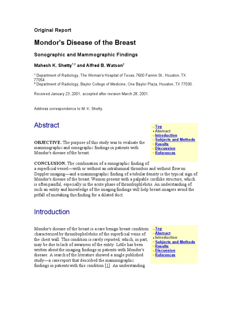 Mondor's Disease of The Breast | PDF | Mammography | Breast Cancer