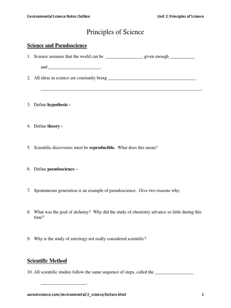 Principles of Science Aurum Lecture Notes Outline | PDF | Experiment ...