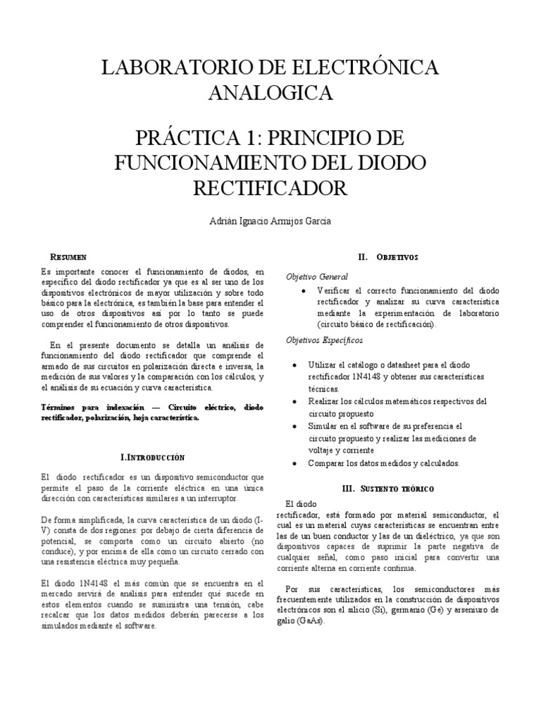 Practica 1 El Diodo Rectificador | PDF | Diodo | Rectificador
