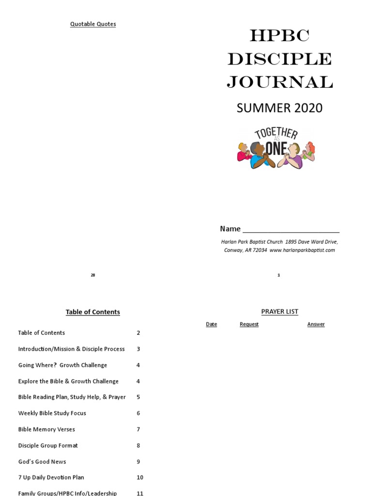 HPBC Disciple Journal: SUMMER 2020 | PDF | Disciple (Christianity ...