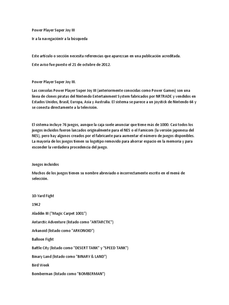 Power Player Super Joy III | PDF | Consolas de videojuegos para el ...