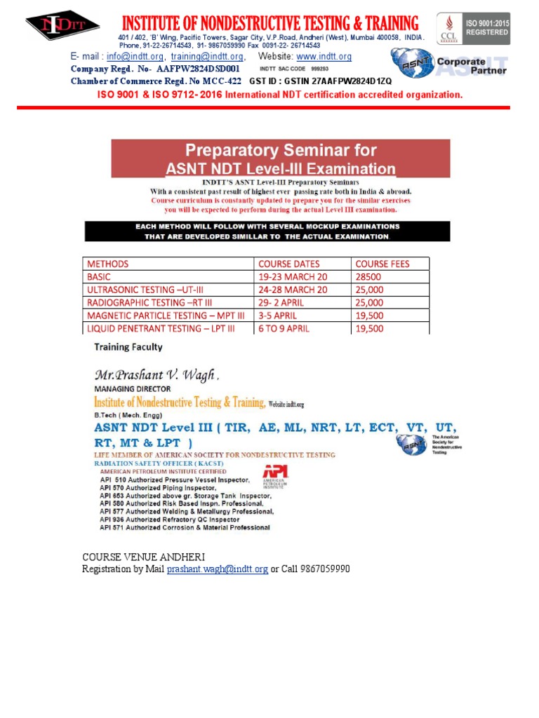 NDT Training Courses Schedule | PDF
