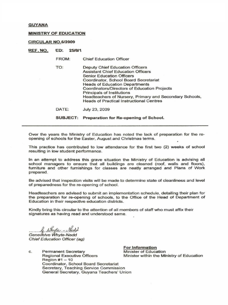 Circular - Preparation For The Re-Opening of Schools PDF | PDF