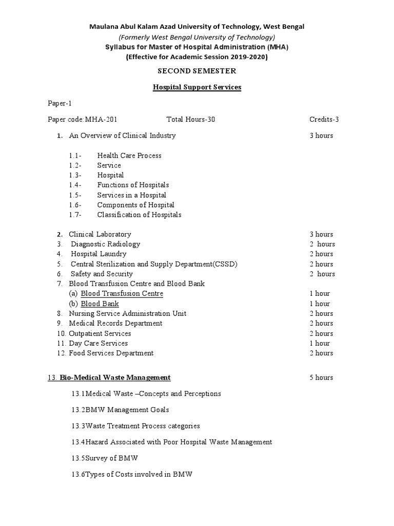 Syllabus For Master of Hospital Administration (MHA) | PDF | Statistics ...