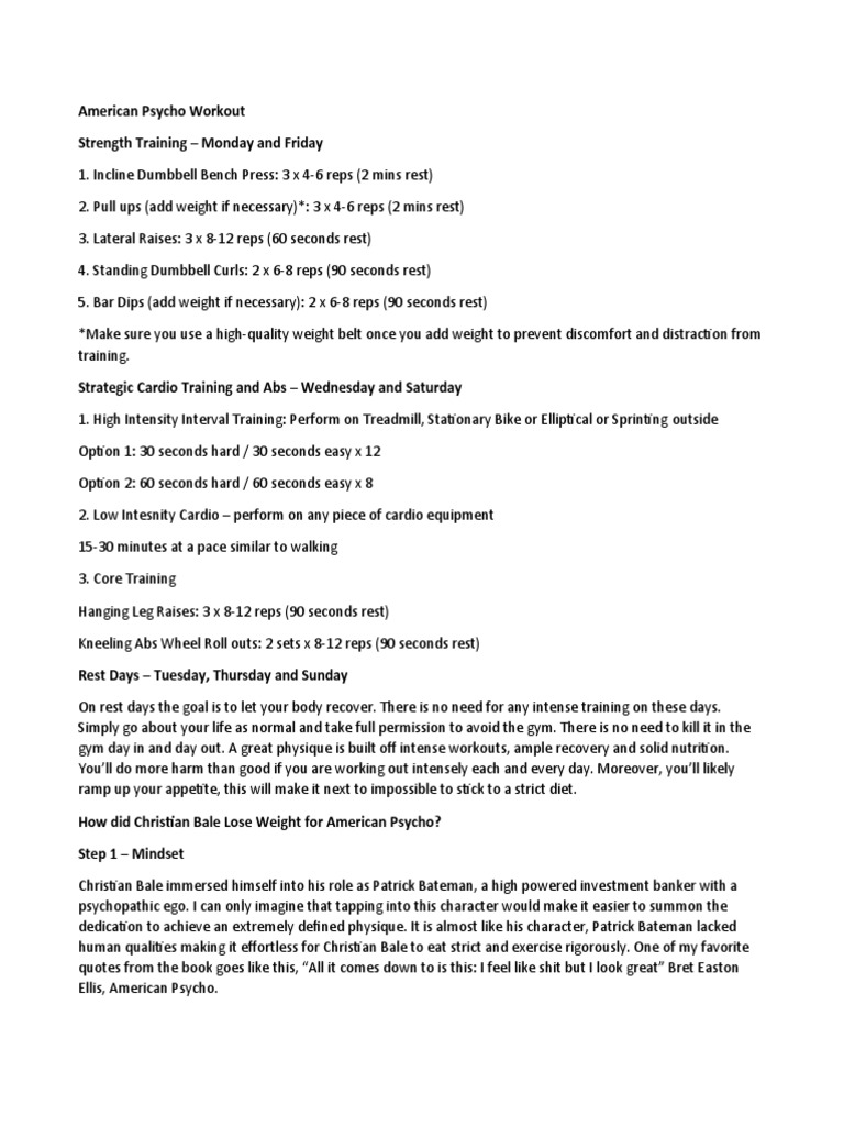 Christian Bale's American Psycho Diet and Workout | PDF | Dieting ...