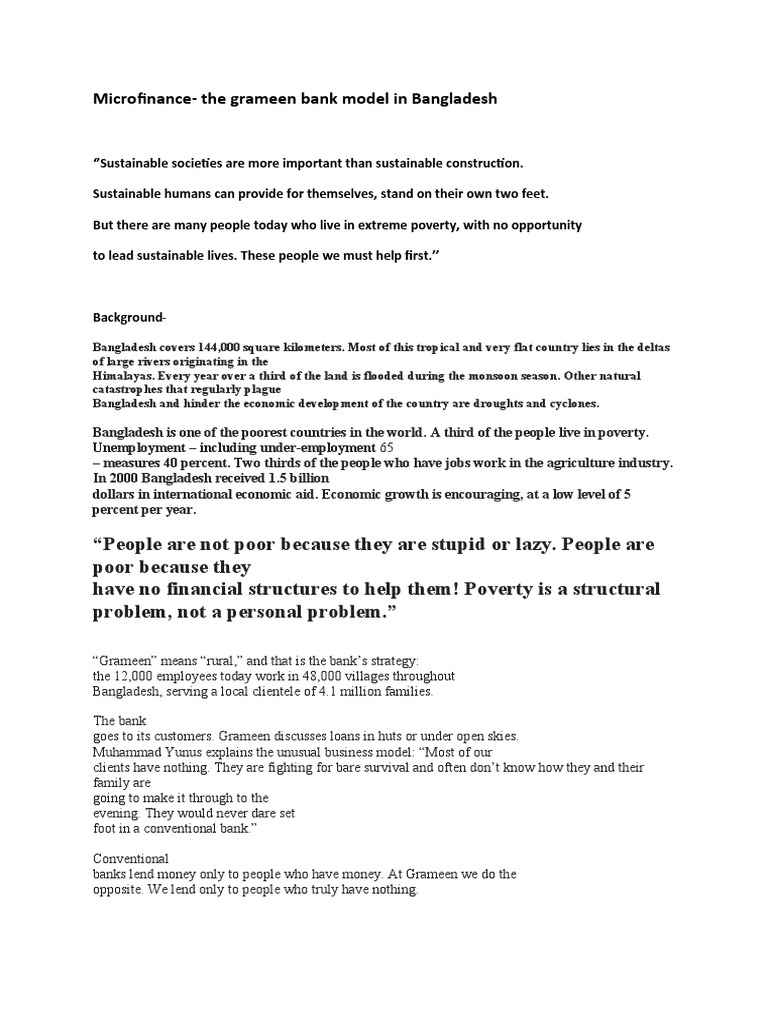 Microfinance-The Grameen Bank Model in Bangladesh | PDF | Grameen Bank ...