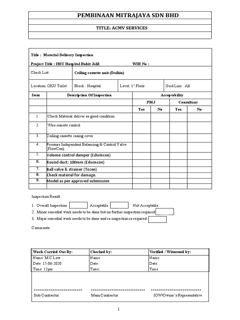 Mech Checklist Ceiling Cassette Units | PDF