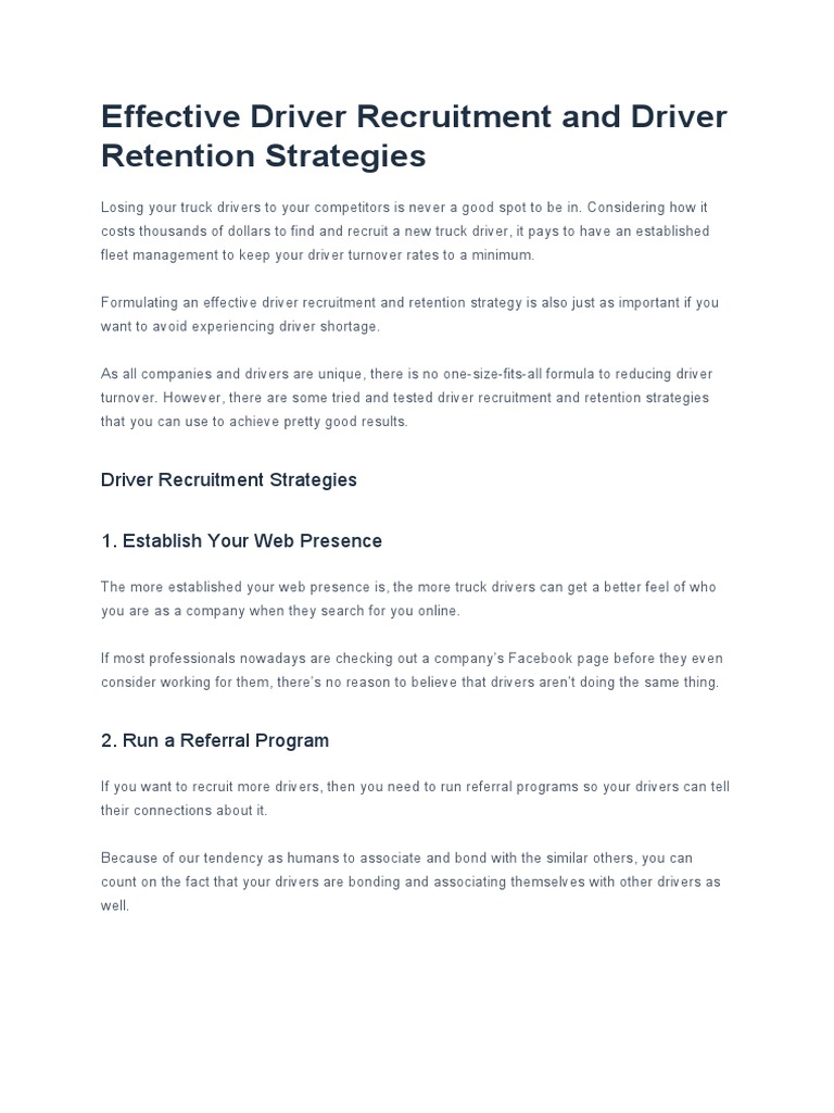GU - Driver Recruitment and Driver Retention Strategies | PDF ...