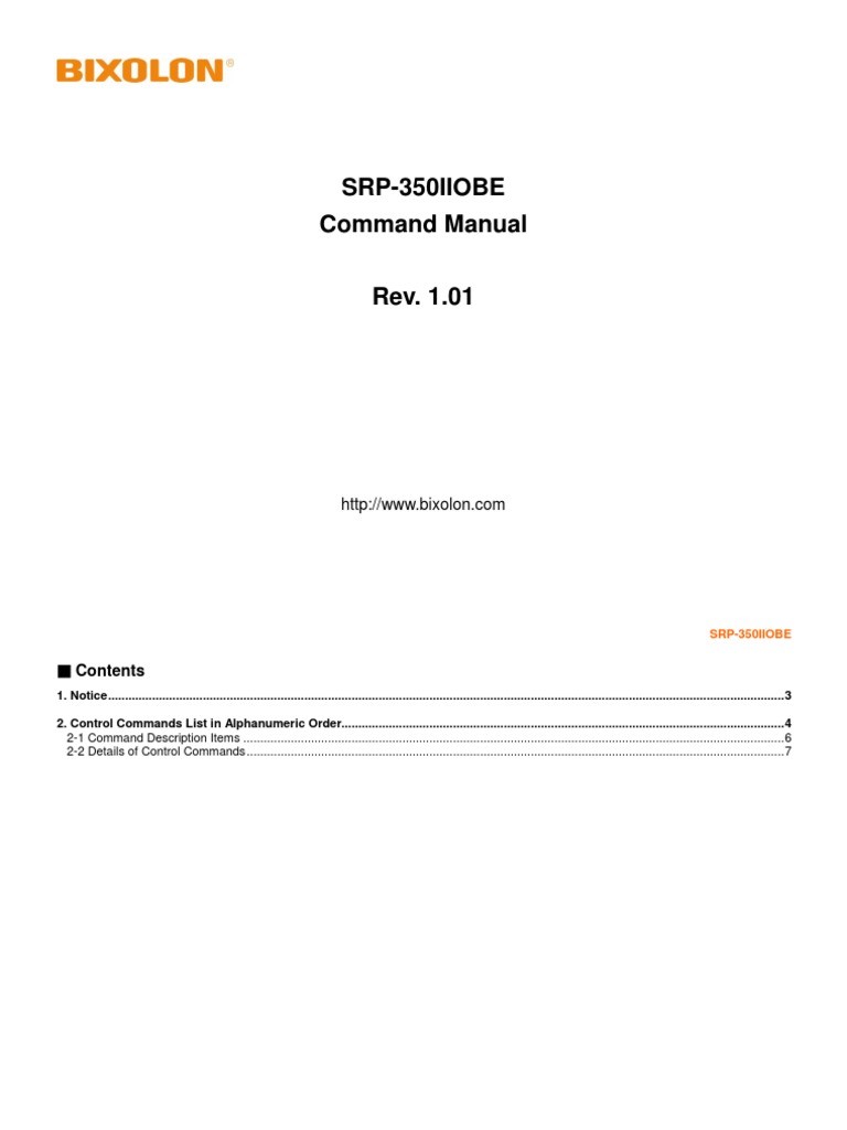 SRP-350IIOBE Command Manual | PDF | Ascii | Printer (Computing)