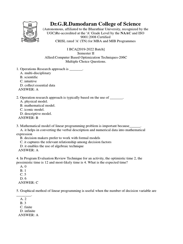 206c Computer Based Optimization Techniques Pdf Linear Programming Mathematical Optimization 3008