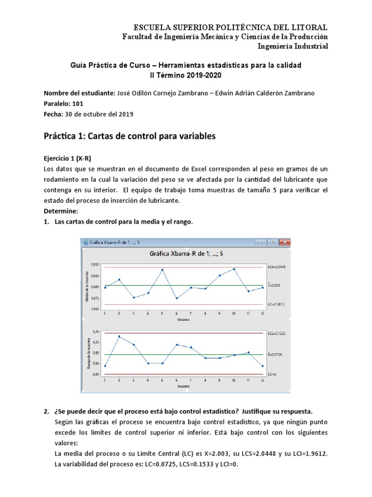 Practica 02 - Cartas de Control para Variables | PDF | Desviación Estándar | Estadísticas