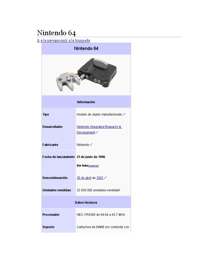 Nintendo 64 | Descargar gratis PDF | Juegos de consolas | Nintendo
