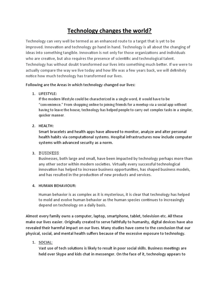 Technology Changes The World | PDF | Innovation | Human Behavior