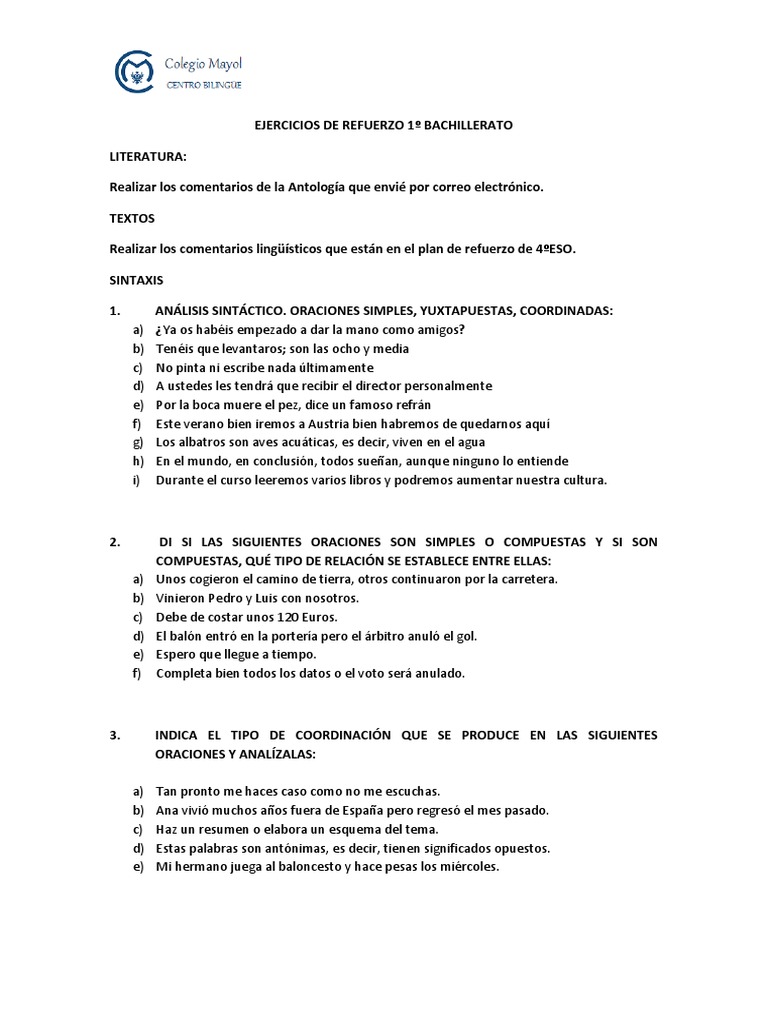 Examen Tipos de Oraciones Modelo | PDF | Oración (Lingüística) | Sintaxis