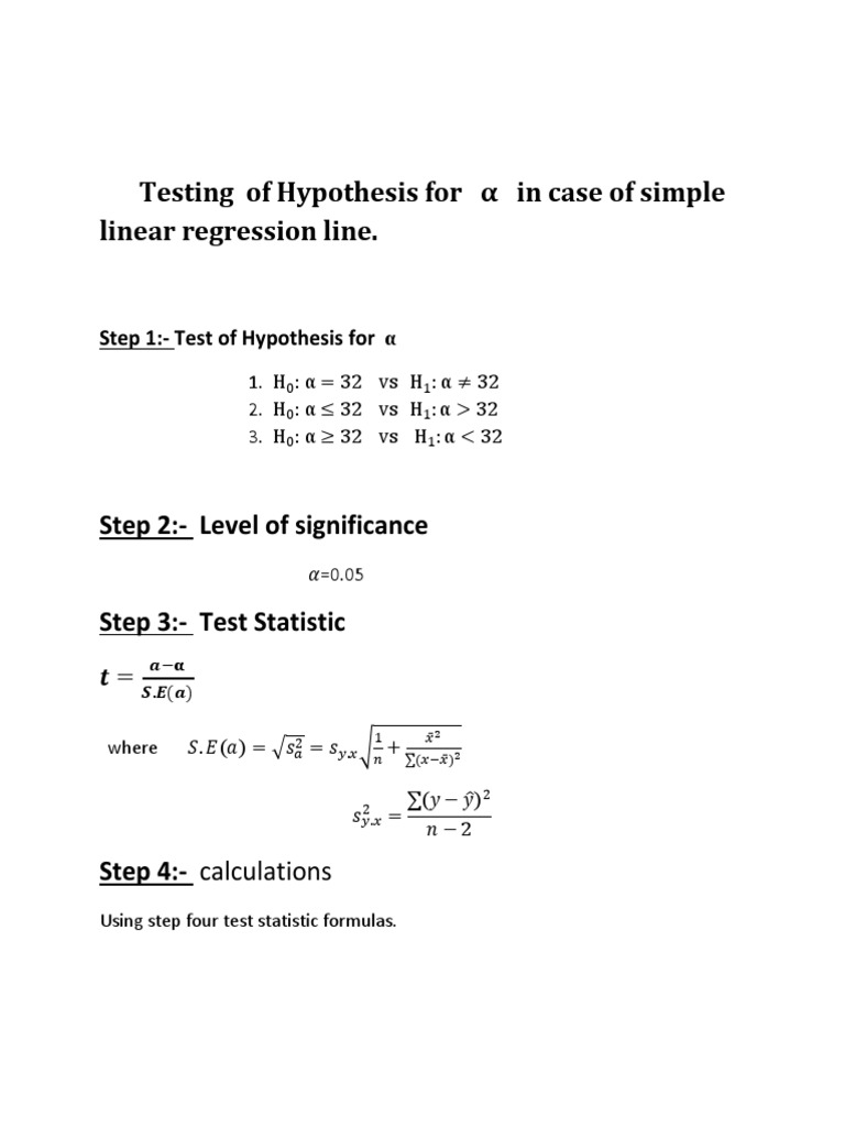Testing of Hypothesis For in Case of Simple Linear Regression Line ...