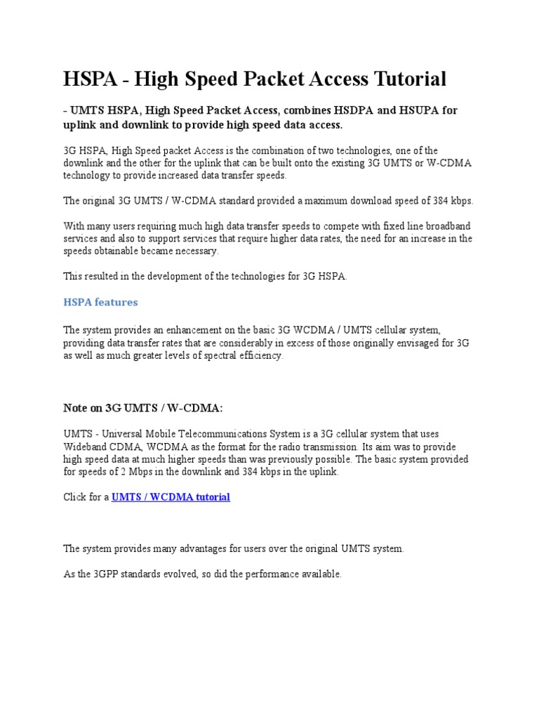 HSPA - High Speed Packet Access Tutorial | PDF | High Speed Packet ...